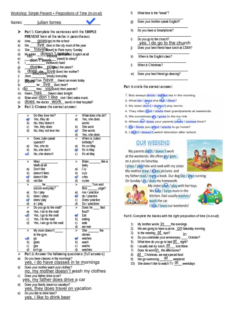 Workshop-Simple Present - Start 1 PDF | PDF | Syntax | Grammar