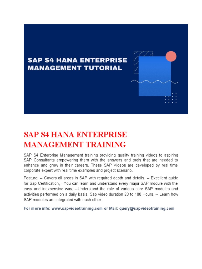 Sap S4 Hana Enterprise Management Tutorial | PDF