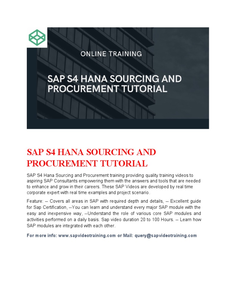 Sap S 4 Hana Sourcing and Procurement Tutorial | PDF
