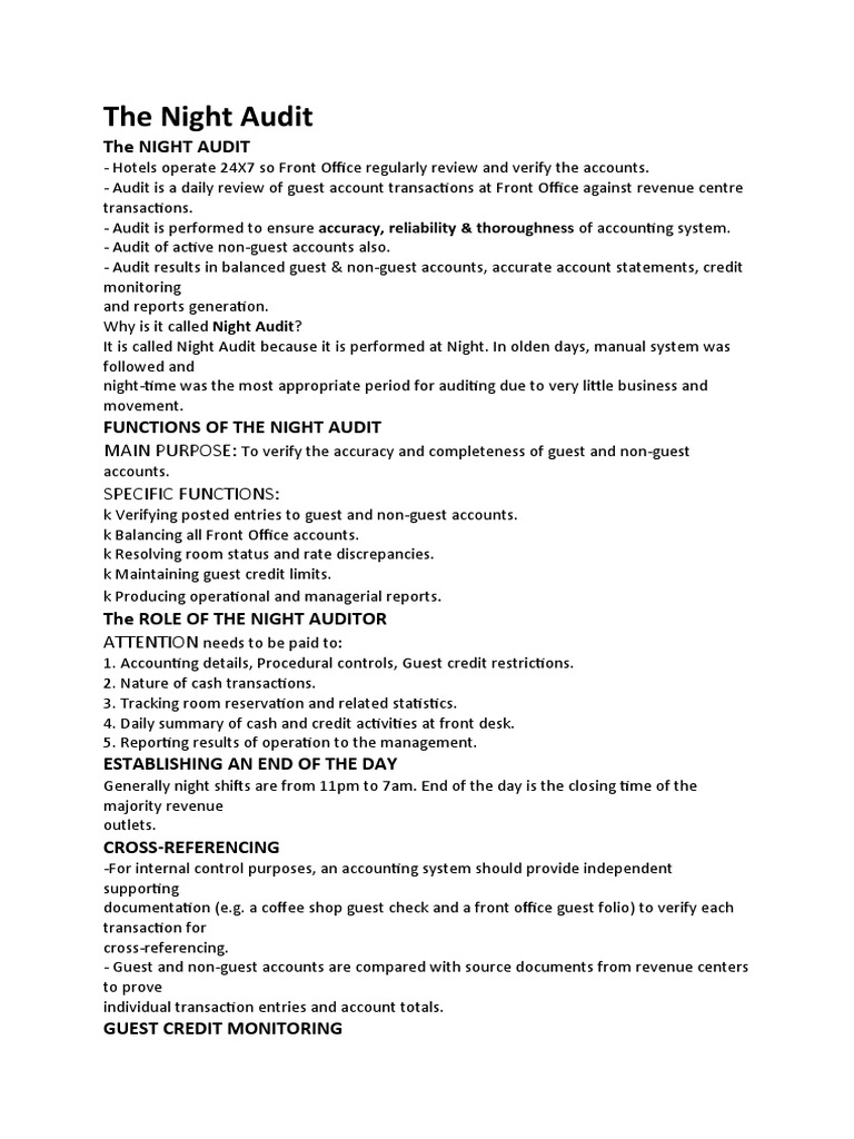 Night Audit | PDF | Audit | Accounting