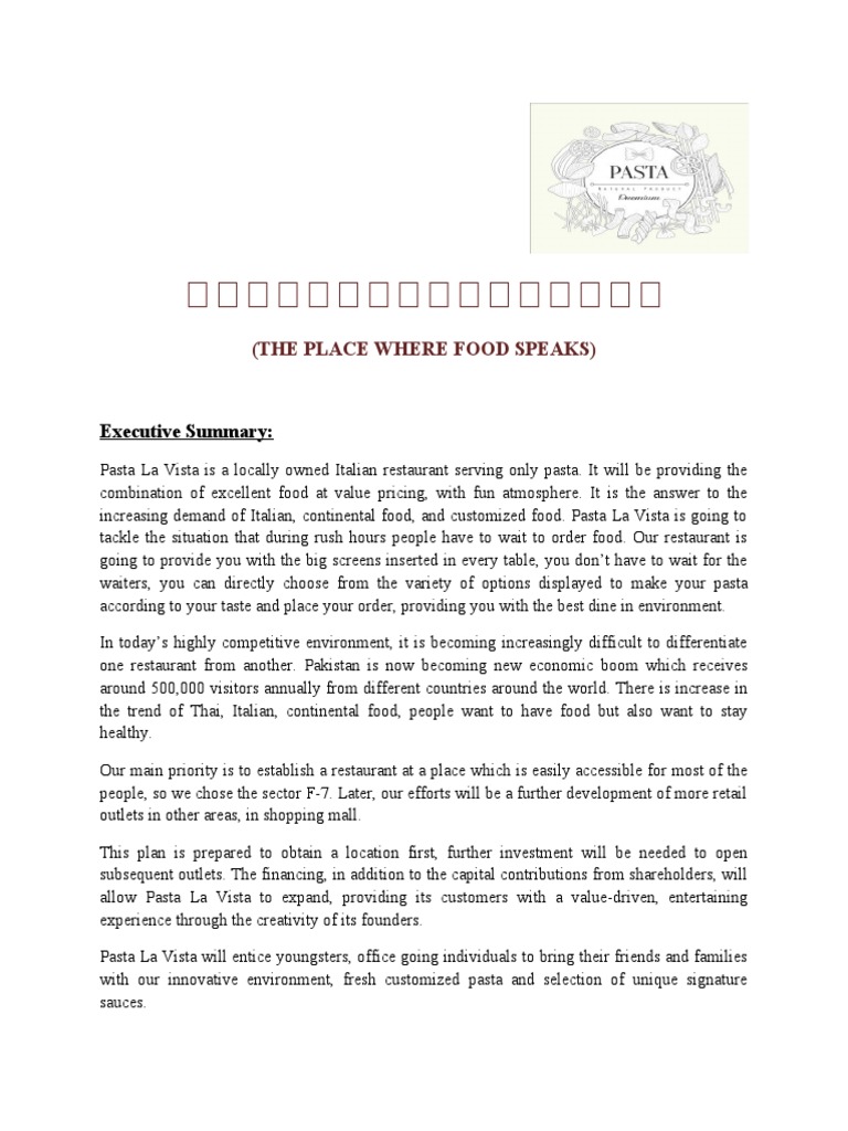 (The Place Where Food Speaks) : Executive Summary | PDF | Restaurants ...