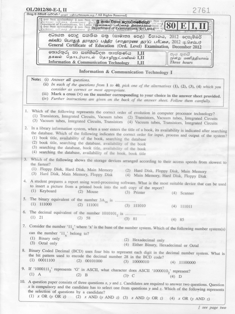 Ol Ict Past Paper 2013 English | PDF | Computer Data Storage | Spreadsheet