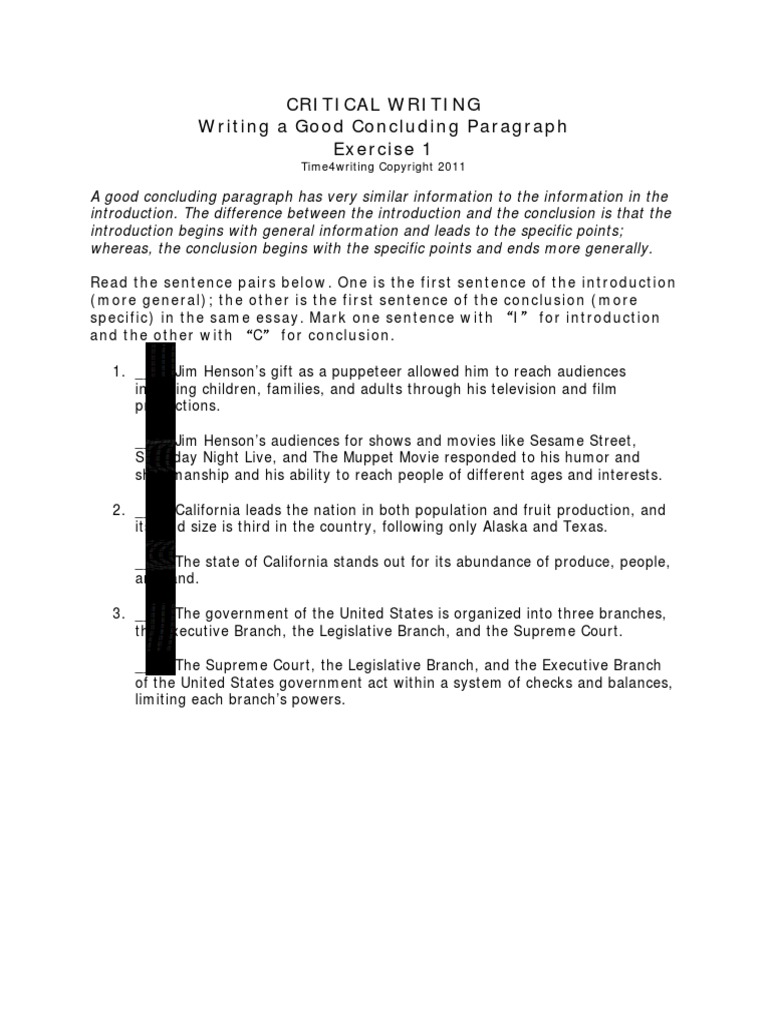 Conclusion Exercise 1-111919 | PDF | Language Arts & Discipline