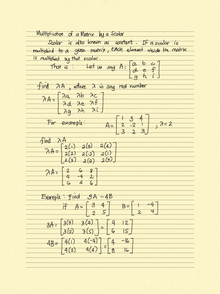 Multiplication of A Matrix by A Scalar | PDF
