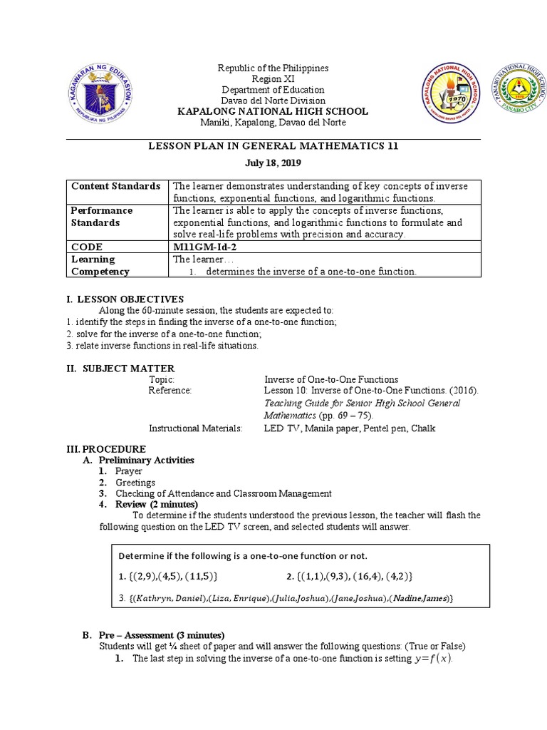 Demo (Inverse of One-to-One Functions) | PDF | Function (Mathematics ...