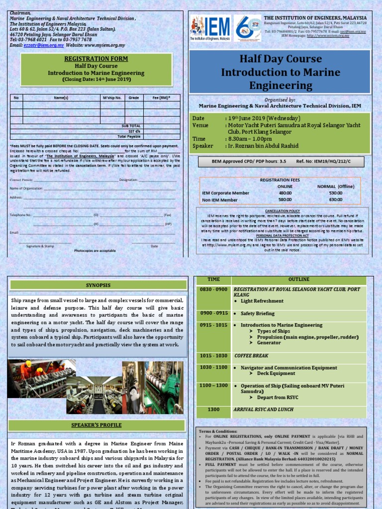 Half Day Course Introduction To Marine Engineering: Registration Form ...