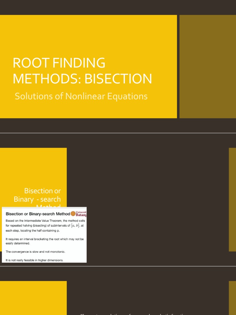 Root Finding Methods: Bisection: Solutions of Nonlinear Equations | PDF