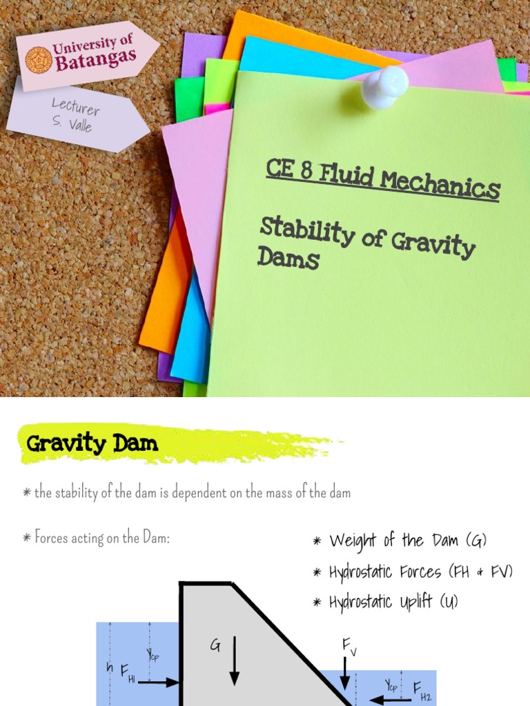 CE 8 Fluid Mechanics Stability of Gravity Dams: Lecturer S. Valle | PDF ...