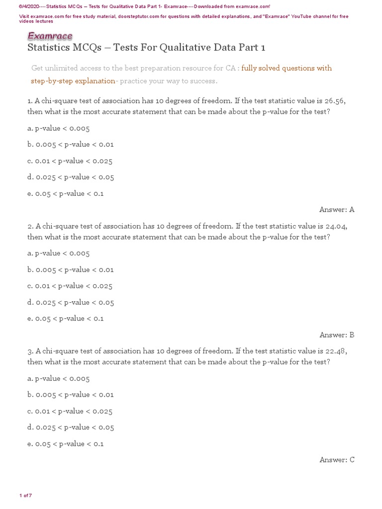 Tests For Qualitative Data Part 1 | PDF | P Value | Chi Squared ...