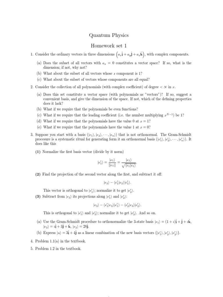 Quantum Physics Homework Set 1 | Download Free PDF | Basis (Linear ...
