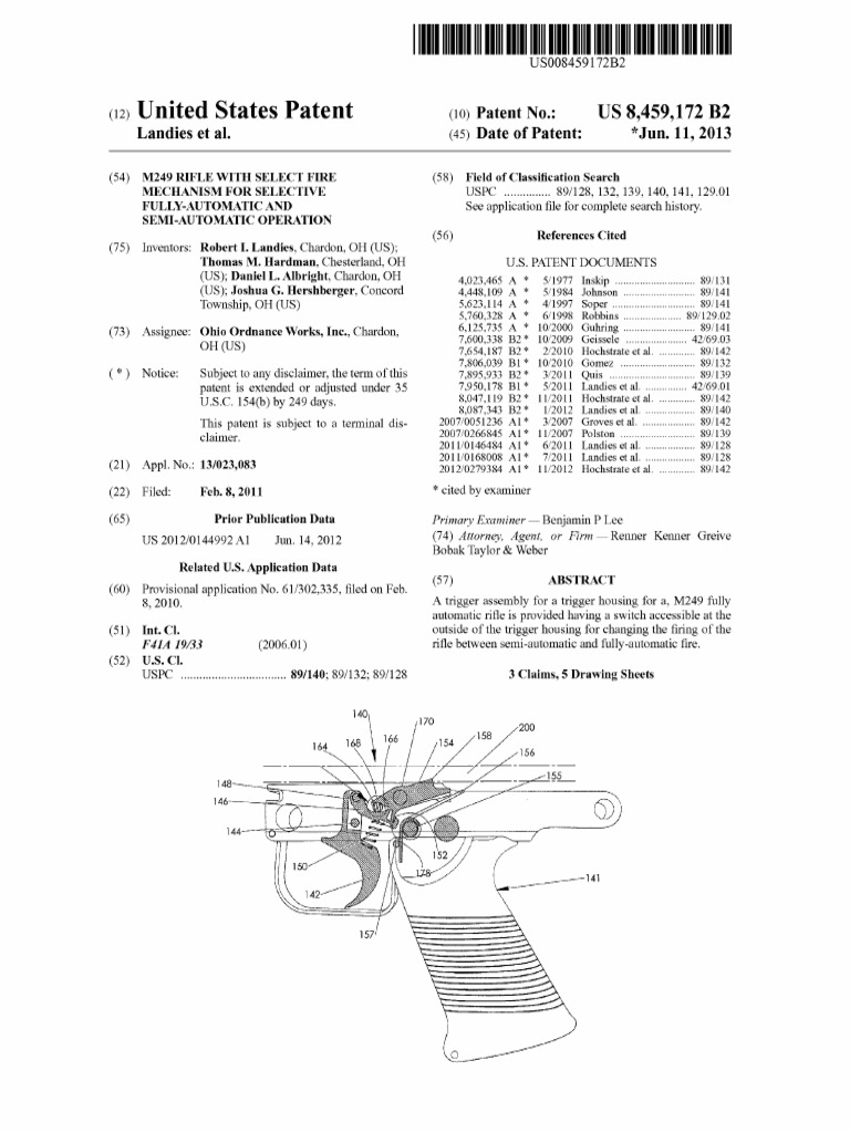 Select Fire Mechanism for Converting an M249 Machine Gun to Selective ...