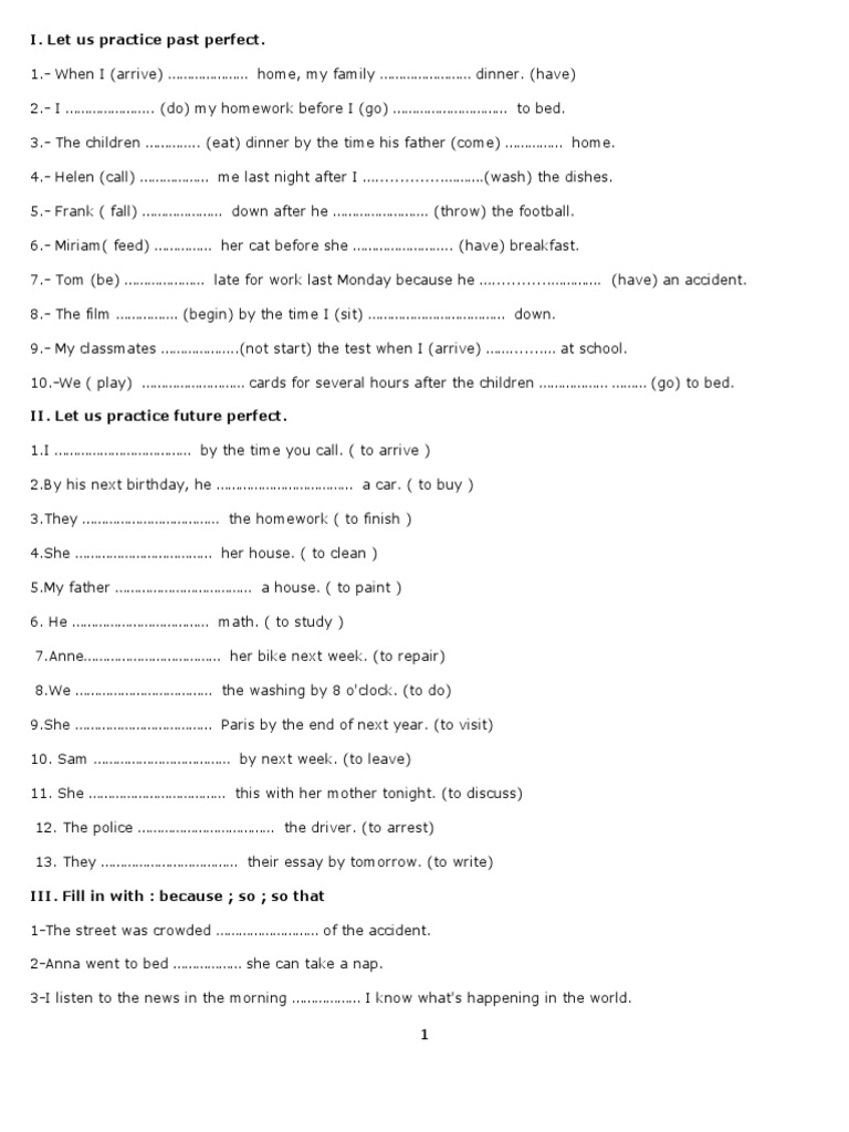 I. Let Us Practice Past Perfect | PDF