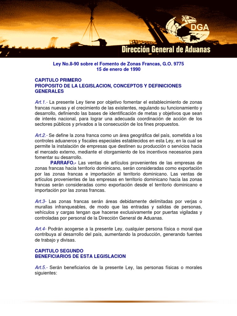Ley 8-90 | PDF | aduana | Exportaciones