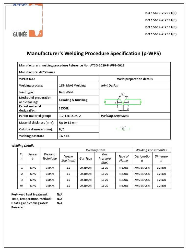 P-WPS 135 - Mag (S355JR) | PDF | Welding | Construction