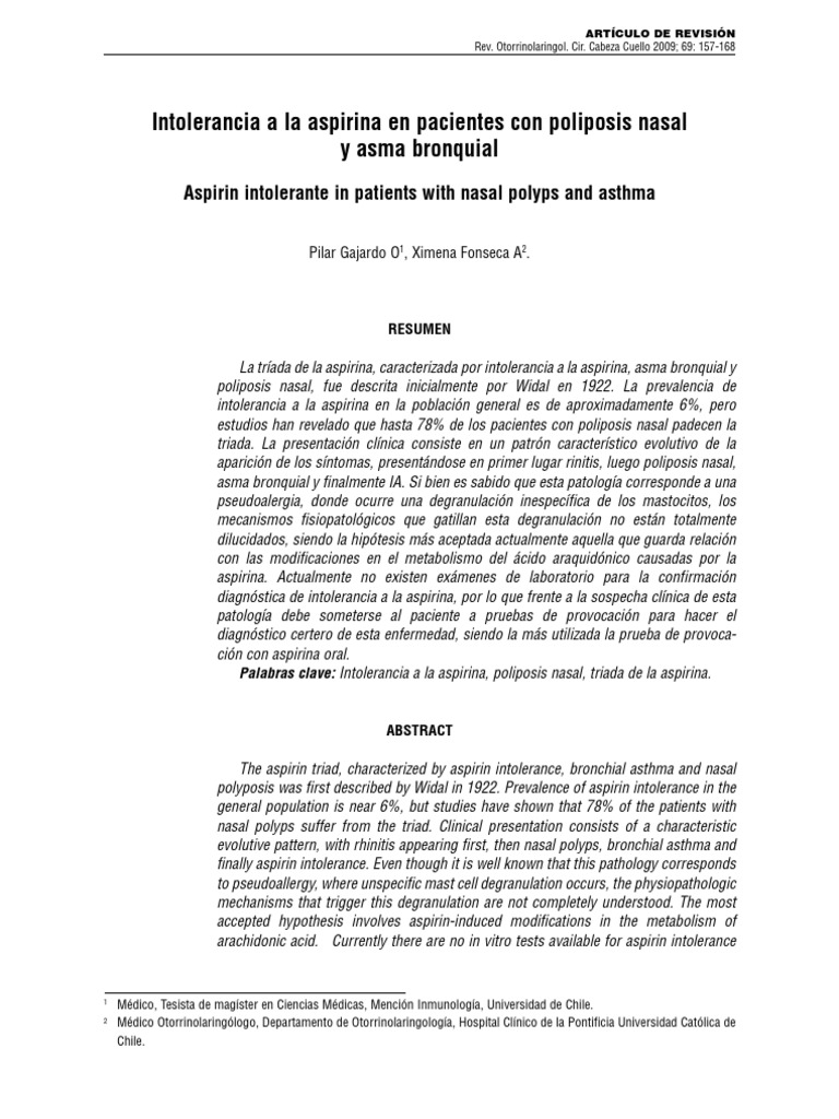 Intolerancia a Aspirina y Triada de Samter | PDF | Prostaglandina ...
