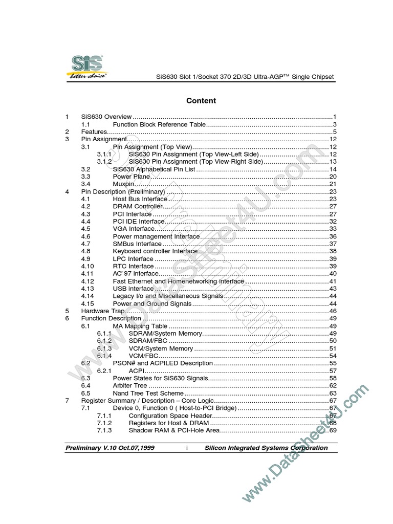Content: Preliminary V.10 Oct.07,1999 I Silicon Integrated Systems ...