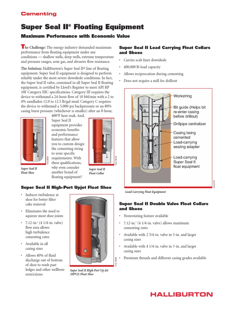 Super Seal II Floating Equipment: Cementing | PDF | Casing (Borehole ...