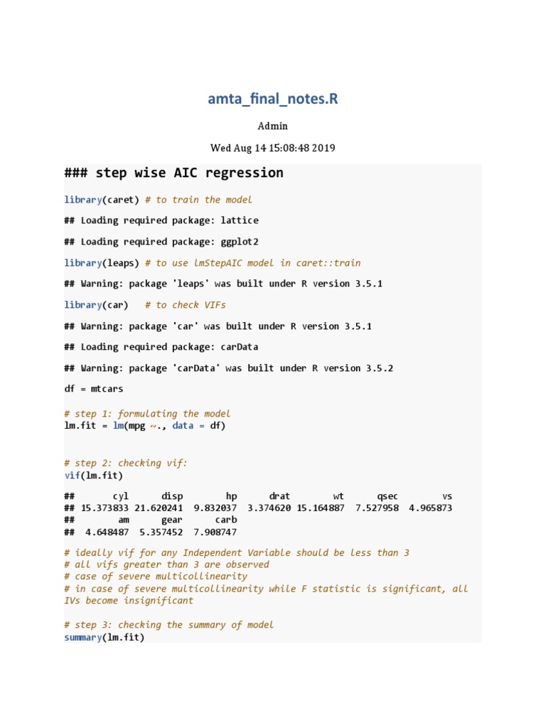 Amta Final Notes1 | PDF | Errors And Residuals | Coefficient Of ...