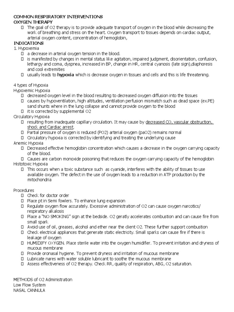 Common Respiratory Interventions | PDF | Hypoxia (Medical) | Breathing