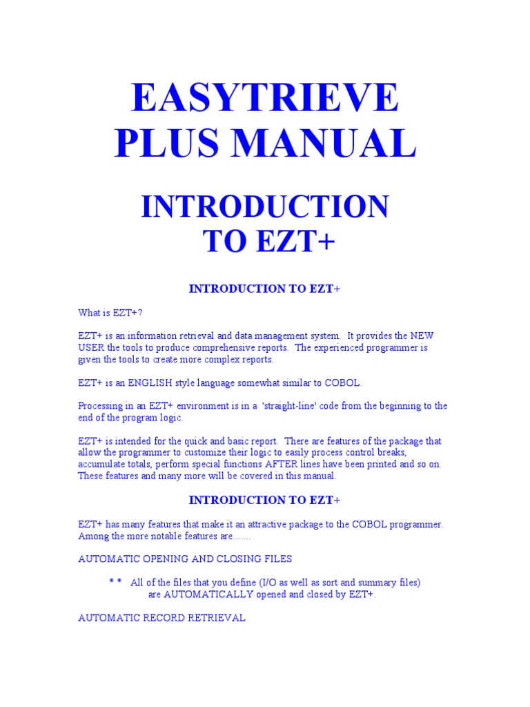 Easytrieve Plus Manual: To Ezt+ | Download Free PDF | Computer Program | Programming