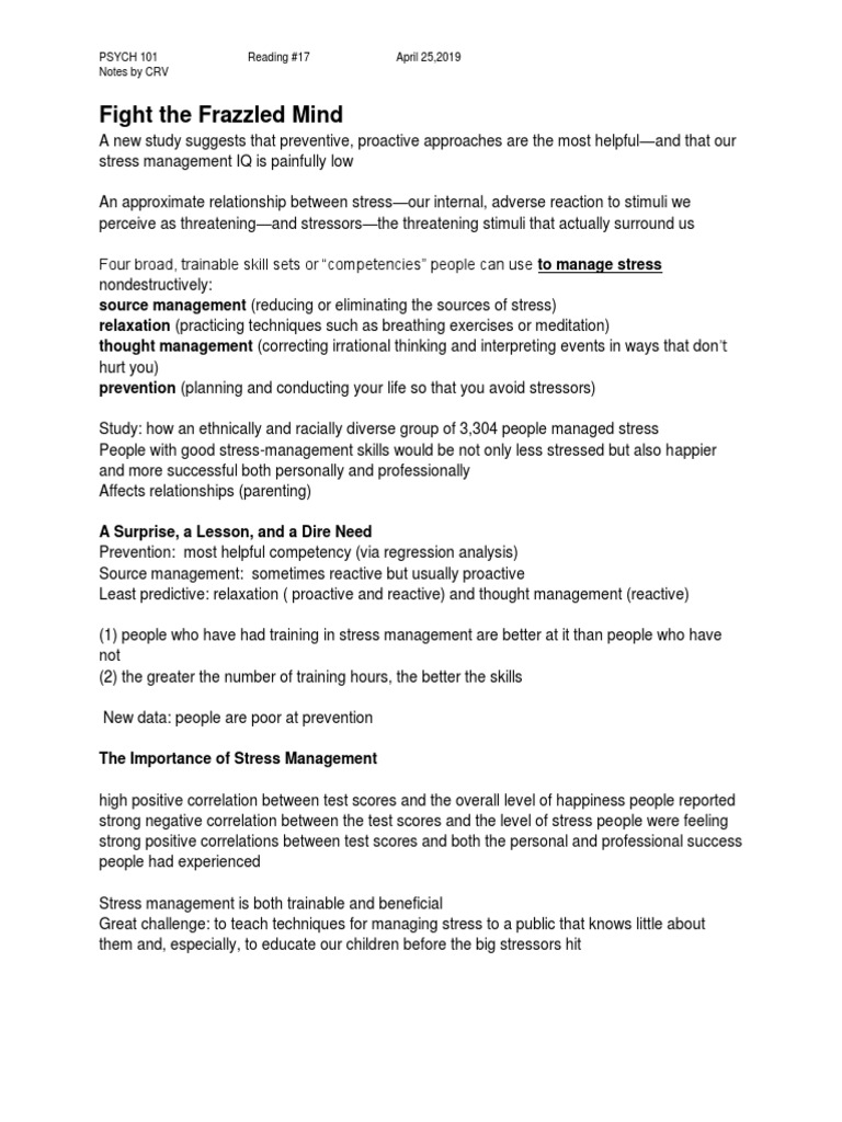 Manage Stress with Prevention and Proactive Approaches | PDF