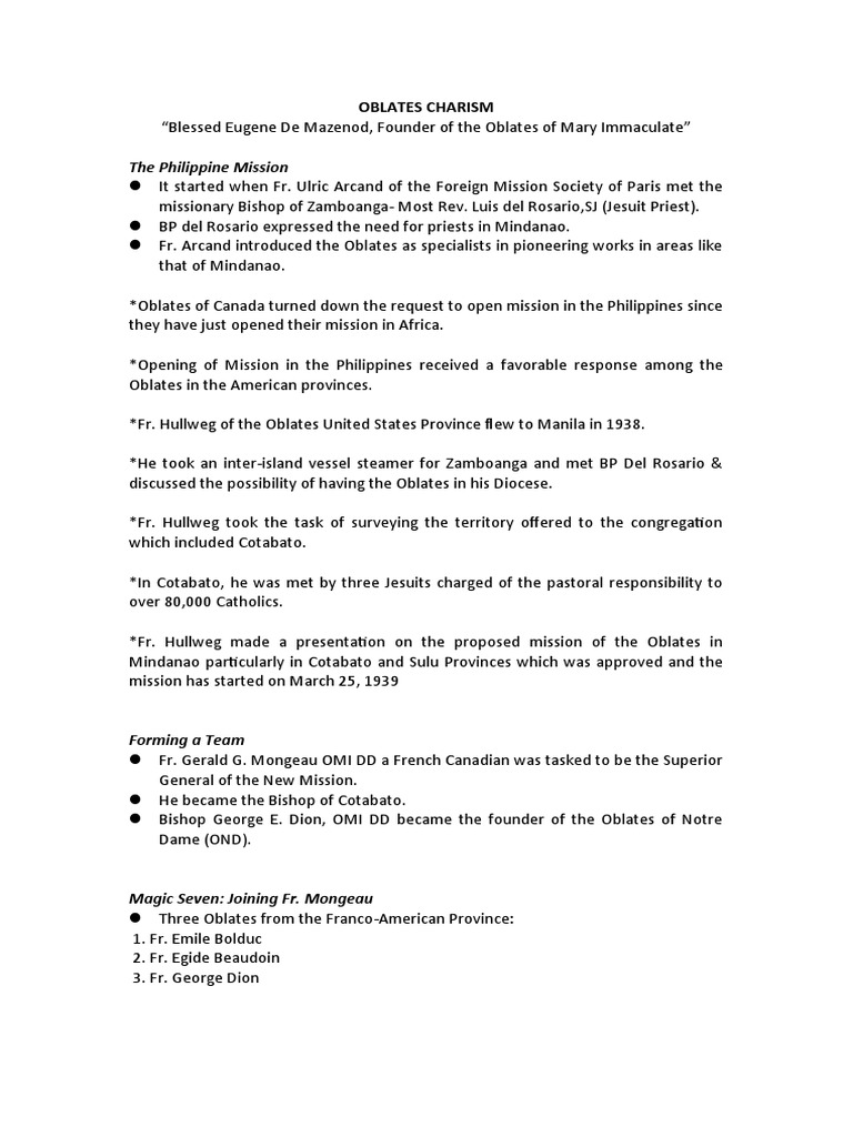 The Philippine Mission: Oblates Charism | Download Free PDF | Value ...