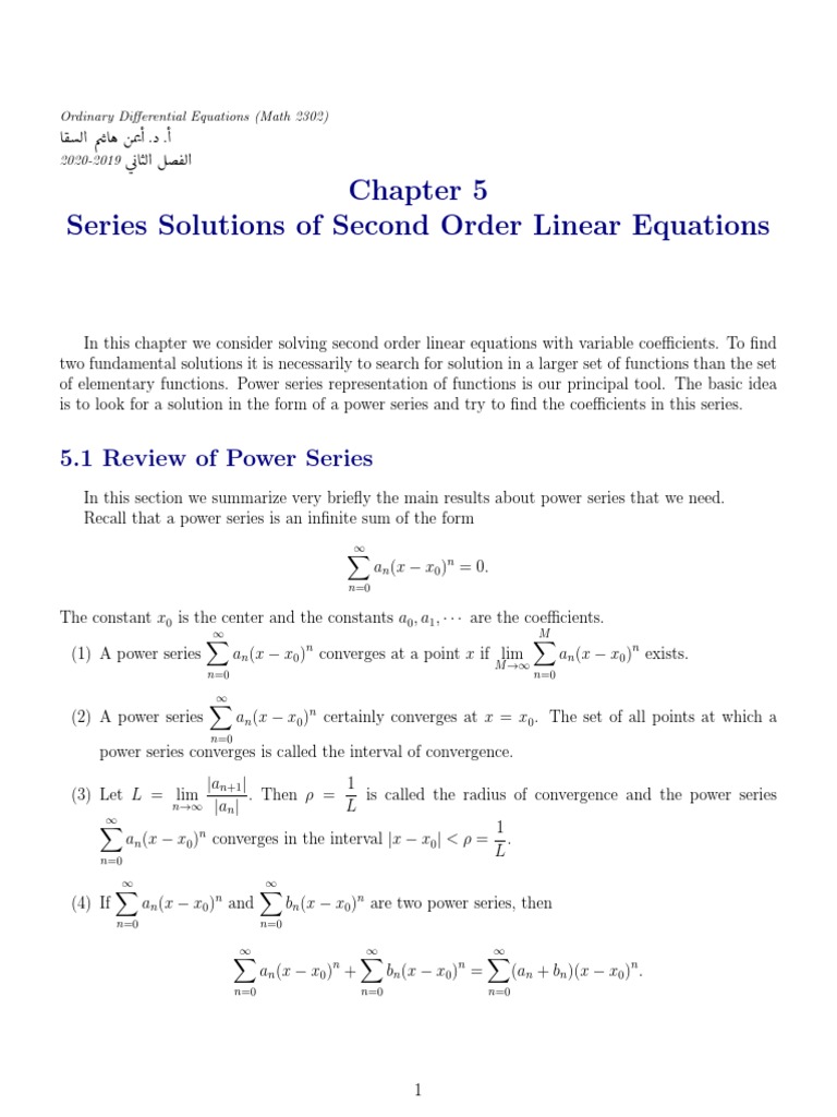 Series Solutions of Second Order Linear Equations | PDF | Power Series ...
