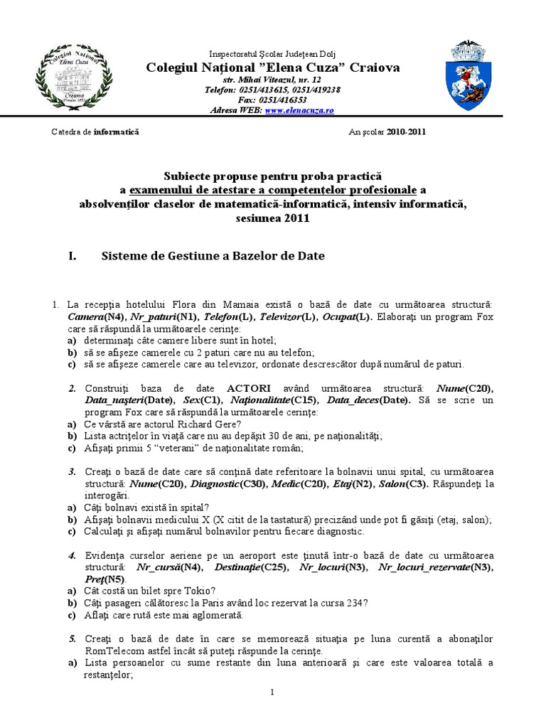 Subiecte Proba Practica | PDF