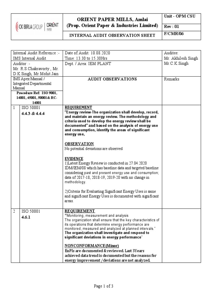 OPM CSU Internal Audit Observations | PDF | Audit | Internal Audit