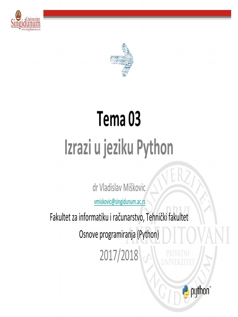 OP 03 Izrazi U Jeziku Python | PDF