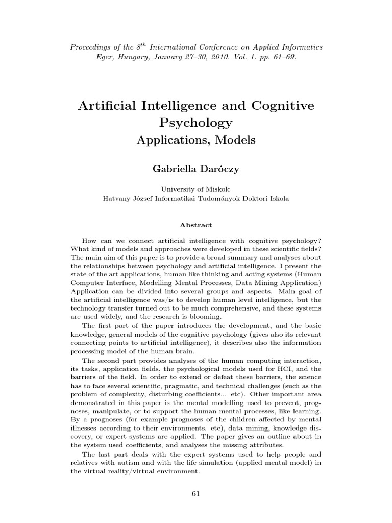 Artificial Intelligence and Cognitive Psychology PDF | PDF | Human ...