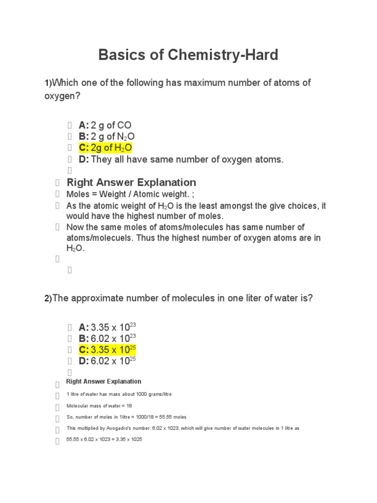Basics of Chemistry | PDF | Mole (Unit) | Chemical Elements