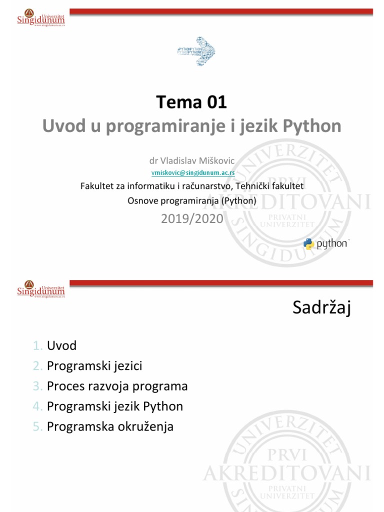 OP 01 Uvod U Programiranje I Jezik Python PDF | PDF