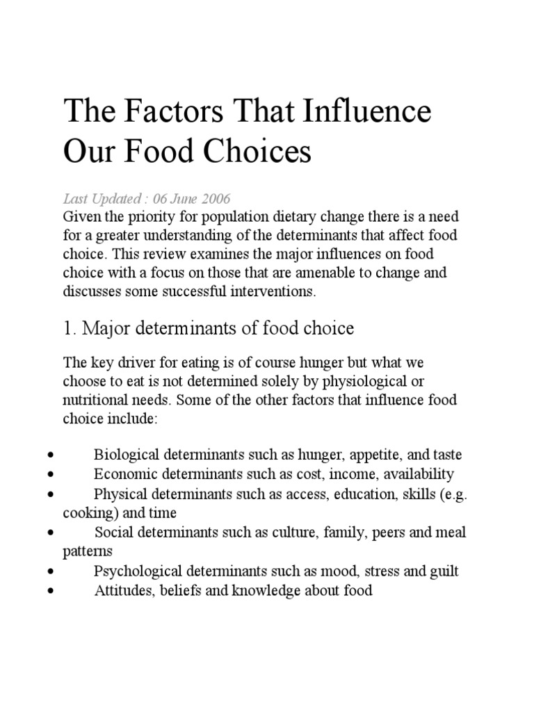 The Factors That Influence Our Food Choices: 1. Major Determinants of ...
