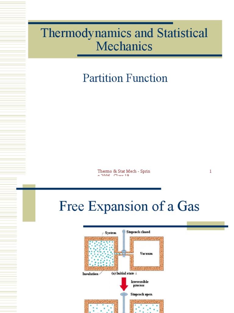 Thermodynamics and Statistical Mechanics: Partition Function | PDF ...