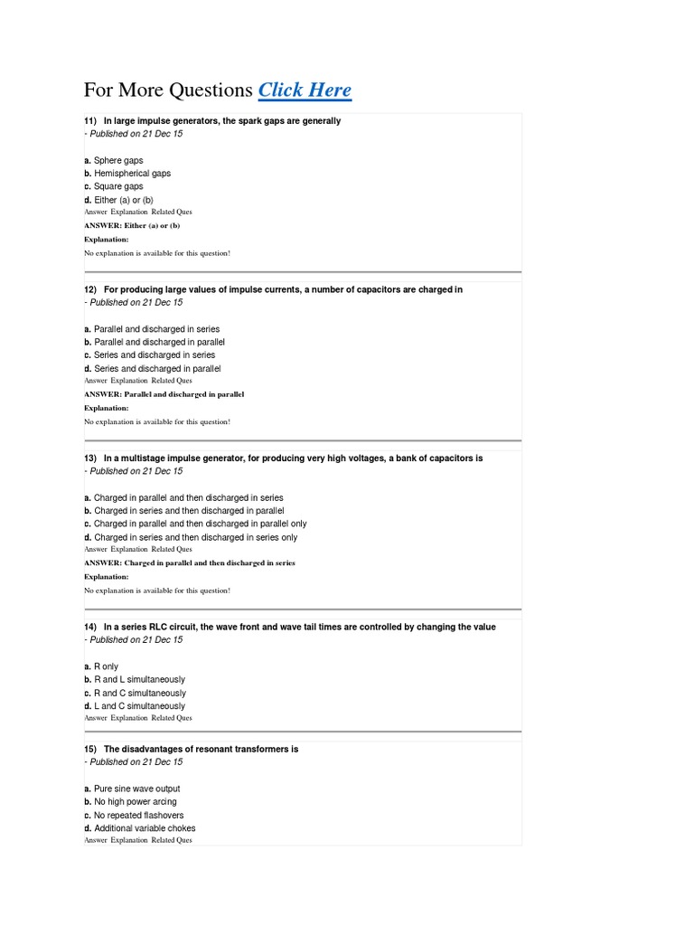 High Voltage Engineering MCQs and Answers | PDF | Electrical Breakdown ...