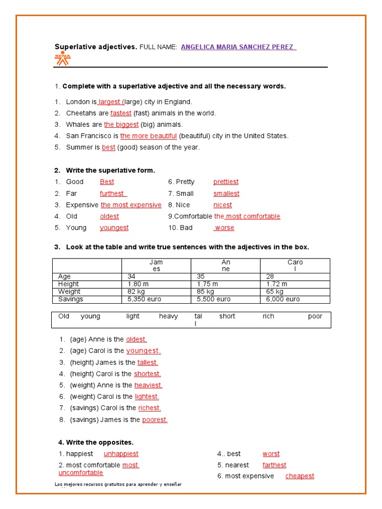 Superlative Adjectives.: 2. Write The Superlative Form | PDF
