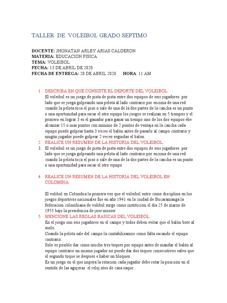 Taller De Educacion Fisica Voleibol Pdf Vóleibol Deportes De Equipo