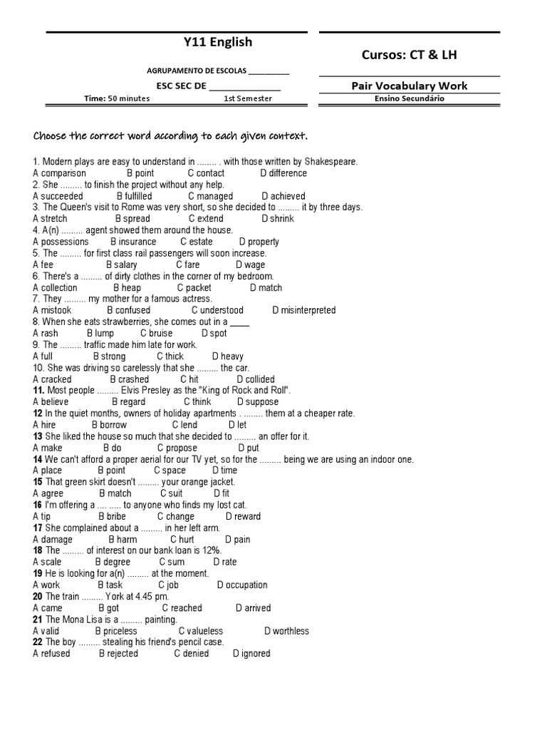 Y11 Use of English Type of Exercises | PDF