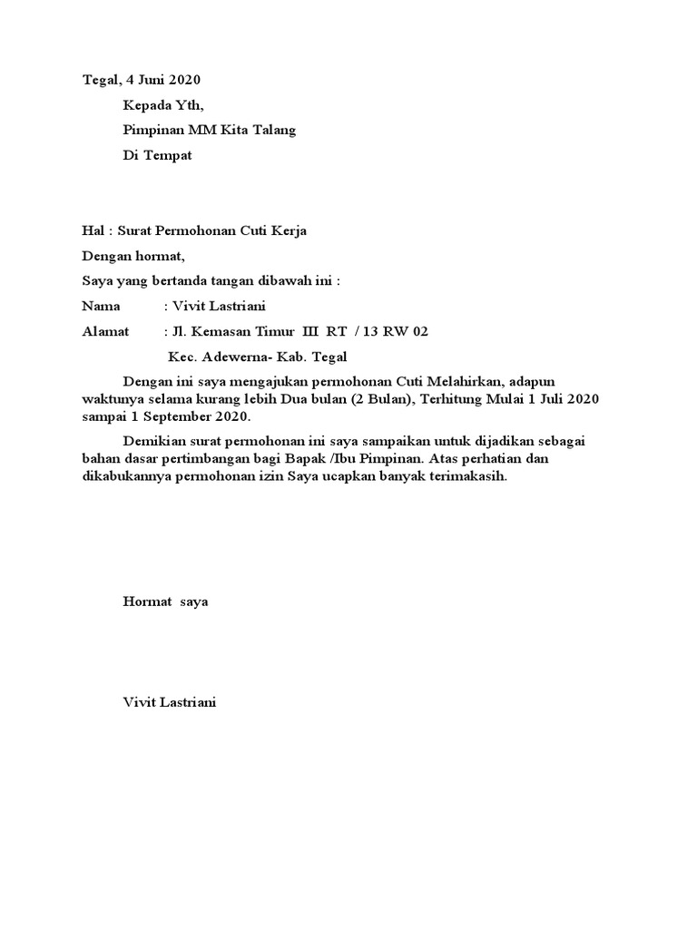 Contoh Surat Cuti Hamil | PDF