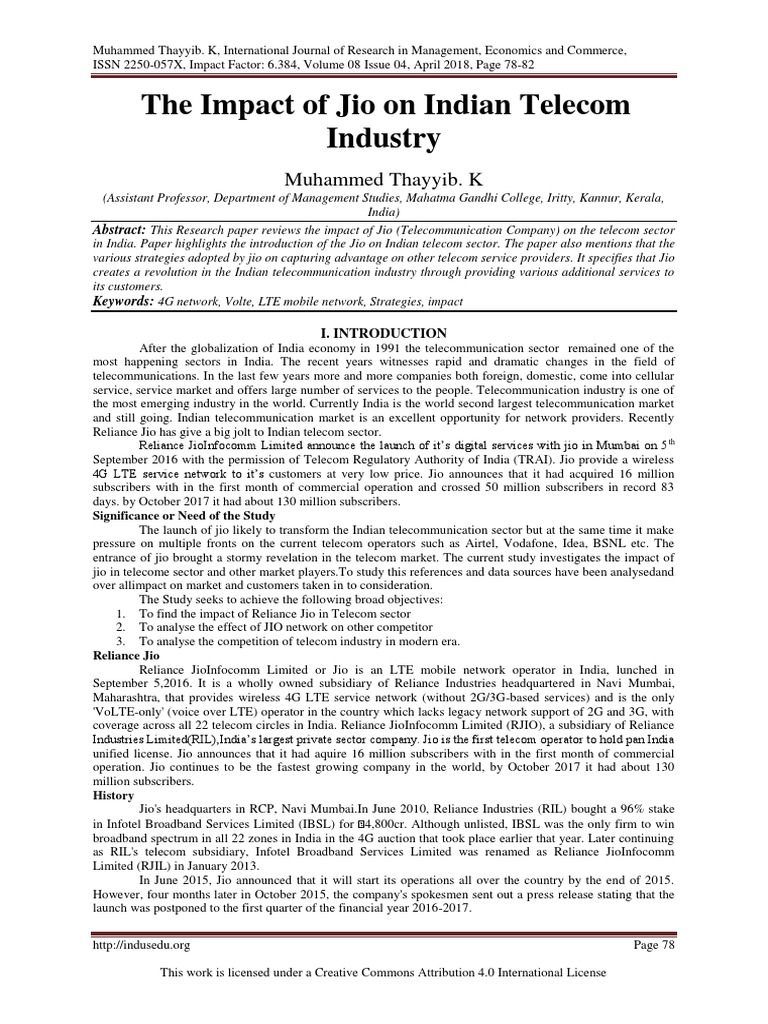 The Impact of Jio On Indian Telecom Indu PDF | PDF | Telecommunications | Information And ...