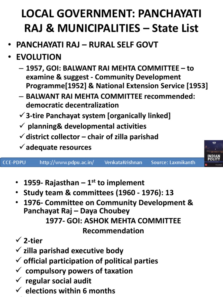 Local Government: Panchayati Raj & Municipalities - State List | PDF ...