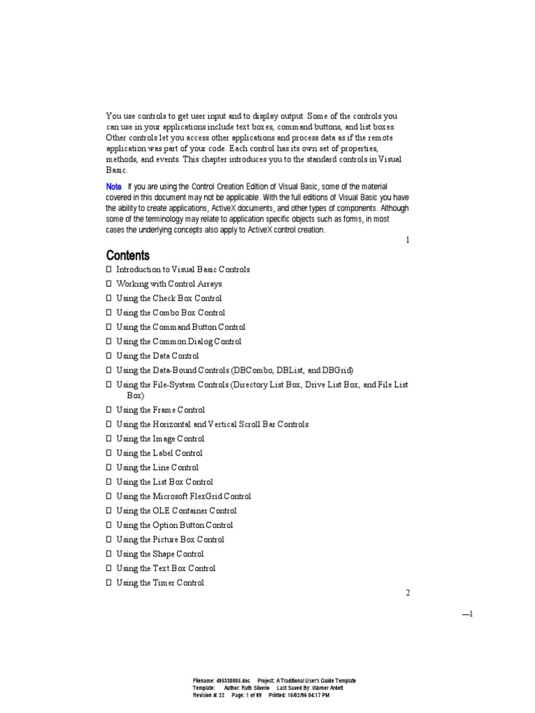 Using Visual Basics Standard Controls Pdf Array Data Structure Button Computing