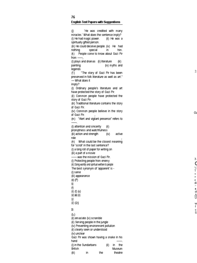 English Test Papers With Suggestions: 3. V, T C Di | PDF