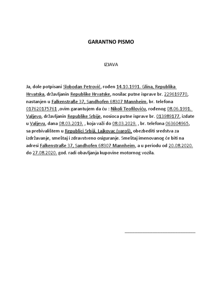 Garantno Pismo | PDF