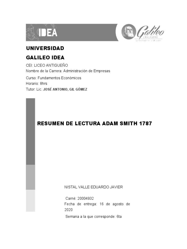 Resumen de Lectura ADAM SMITH 20004932 | Descargar gratis PDF | Egoismo psicologico | Science