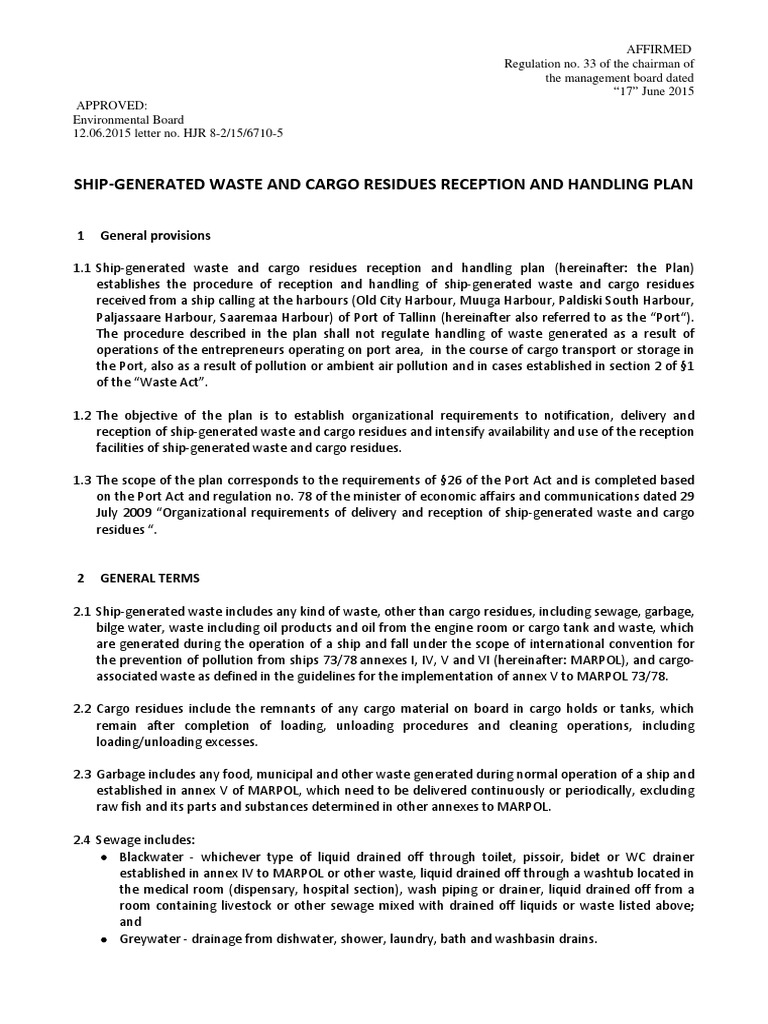 Ship-Generated Waste - Tallinn Plan 2015 | PDF | Sewage Treatment | Ships