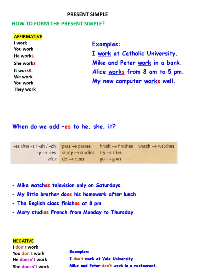 Present Simple Affirmative and Negative Forms | PDF