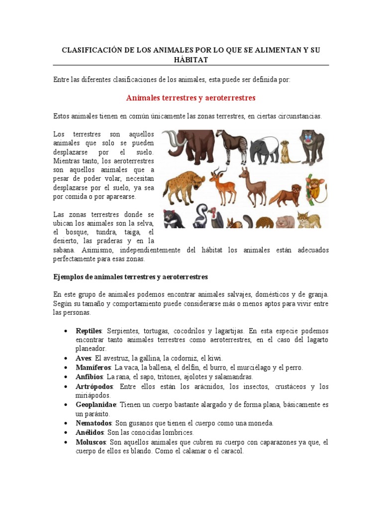 Clasificación de Animales por Hábitat | PDF