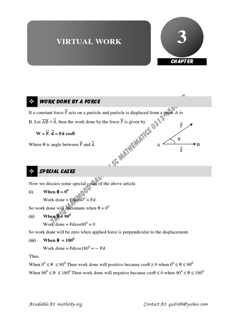 Virtual Work: Work Done by A Force | PDF | Force | Mechanics